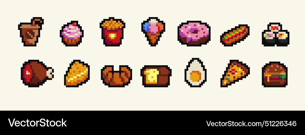 Food pixel art 80s style icons element design Vector Image