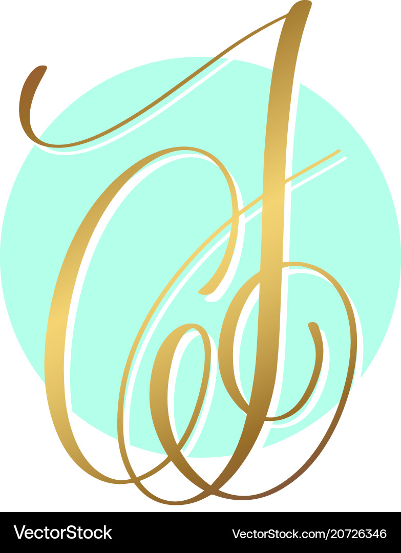 Gold calligraphy letter on circle blue background Vector Image