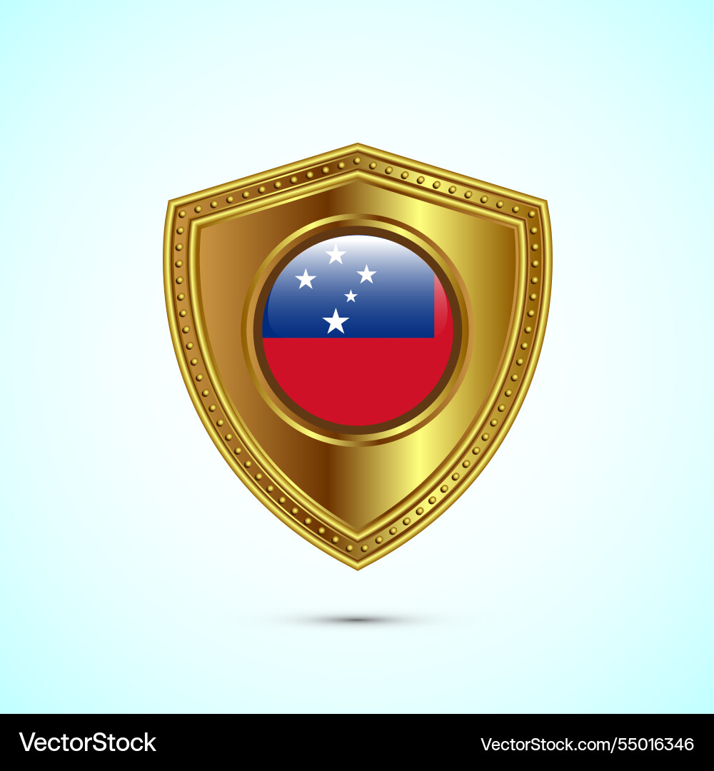 Rounded flag of samoa with glossy gold shield Vector Image