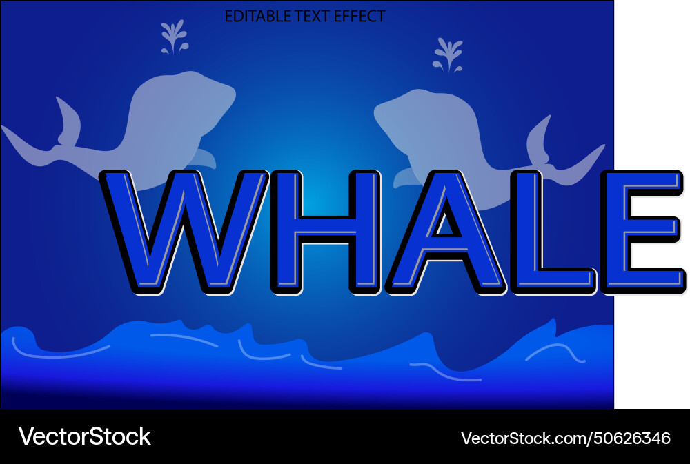 Whale editable text effect 3 dimension emboss Vector Image