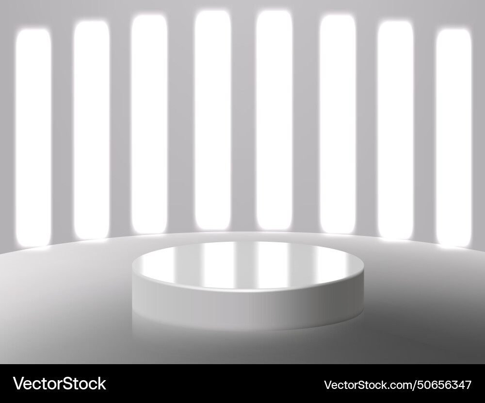3d white glossy round pedestal or podium display Vector Image