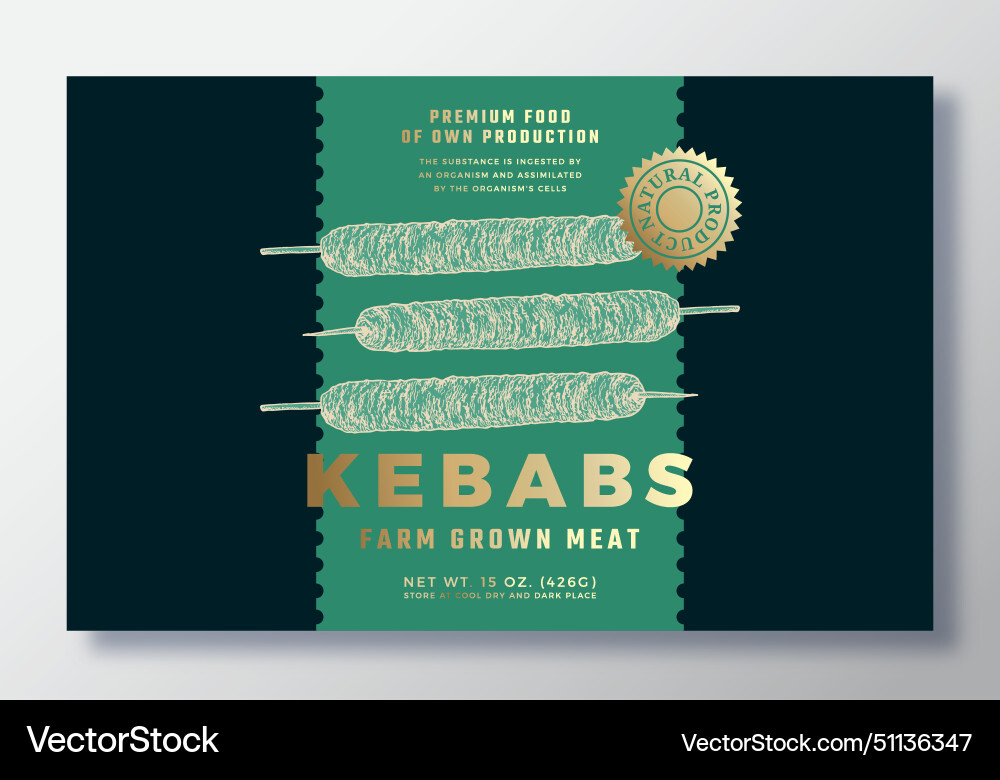 Farm grown kebab food packaging label Royalty Free Vector