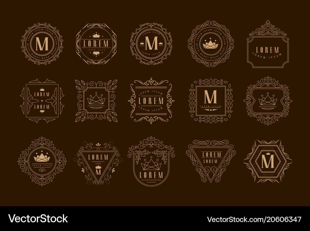 Monogram logo template set golden heraldic badge Vector Image