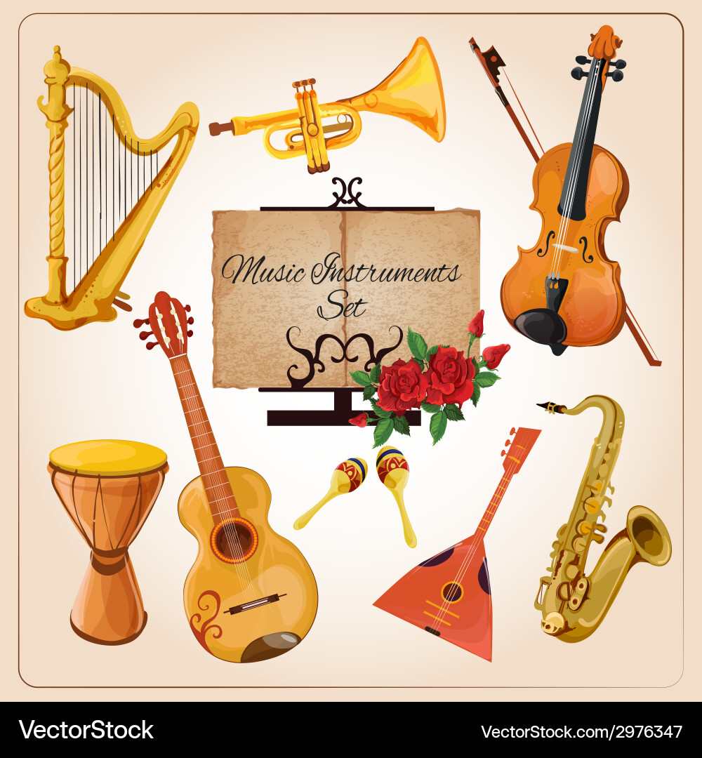 Music instruments color Royalty Free Vector Image