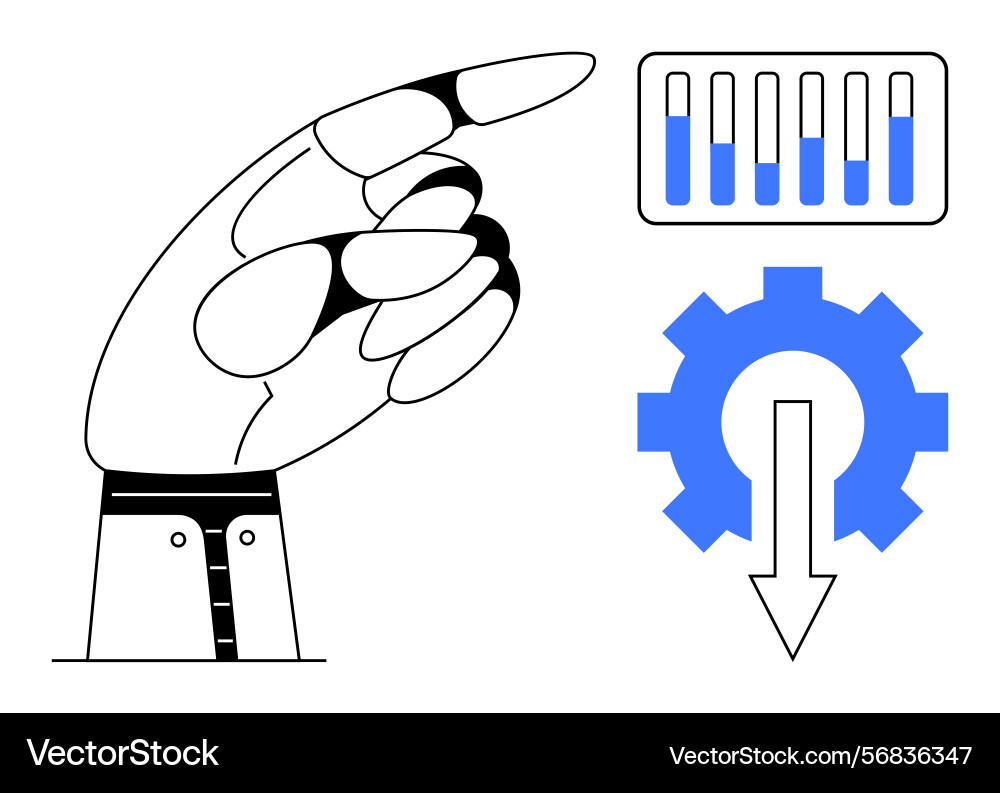 Robotic hand pointing to data chart and gear with Vector Image