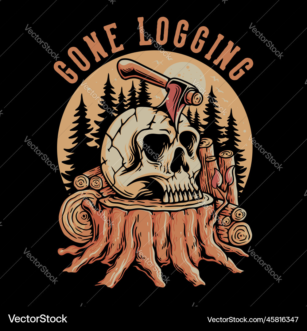 T shirt design gone logging with ax stuck Vector Image