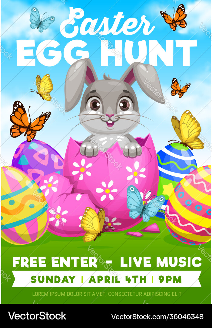 Easter egg hunt bunny religion holiday flyer Vector Image