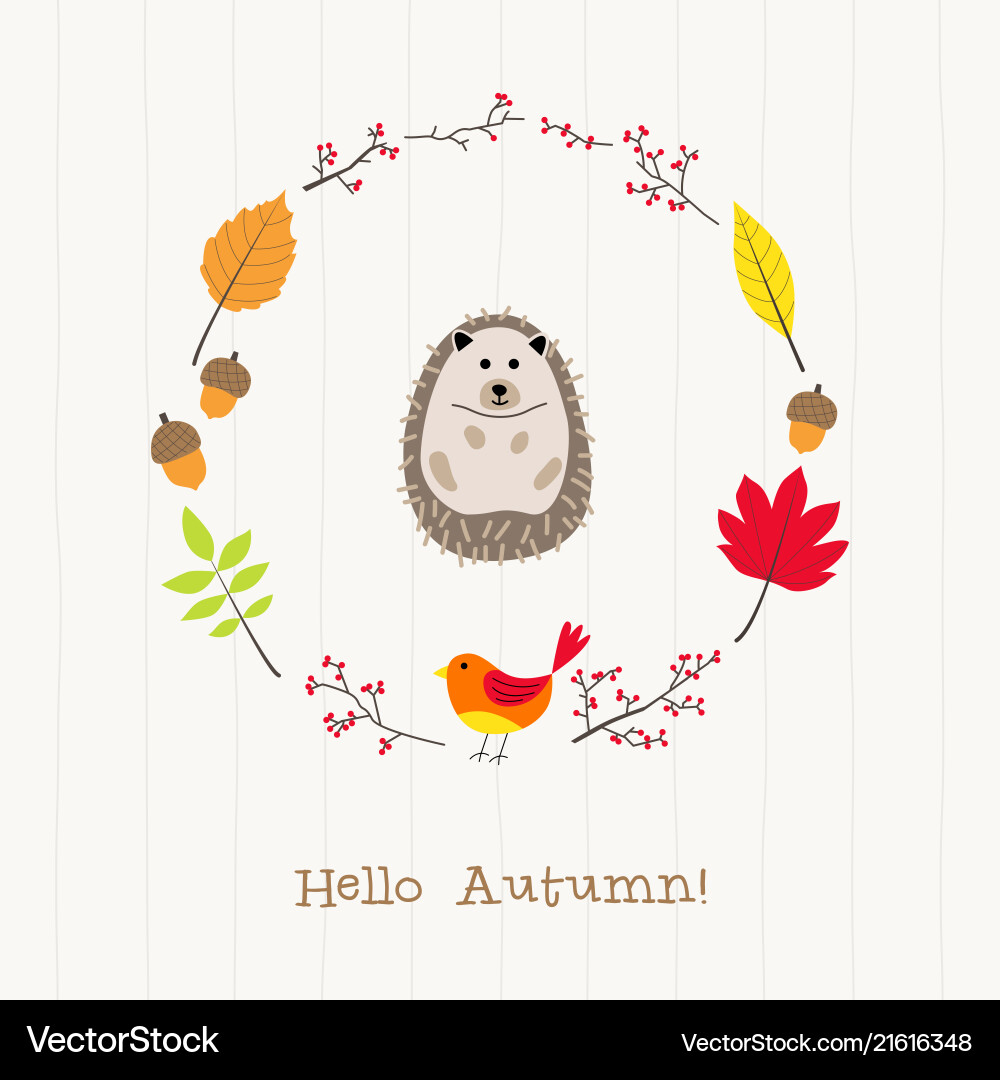 Hedgehog with autumn frame card Royalty Free Vector Image