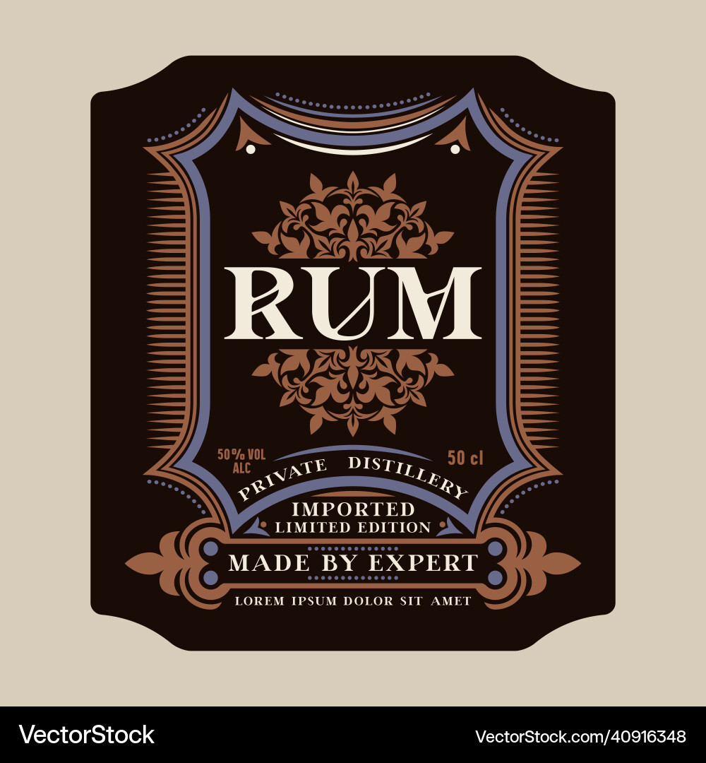 Template decorative label for rum Royalty Free Vector Image