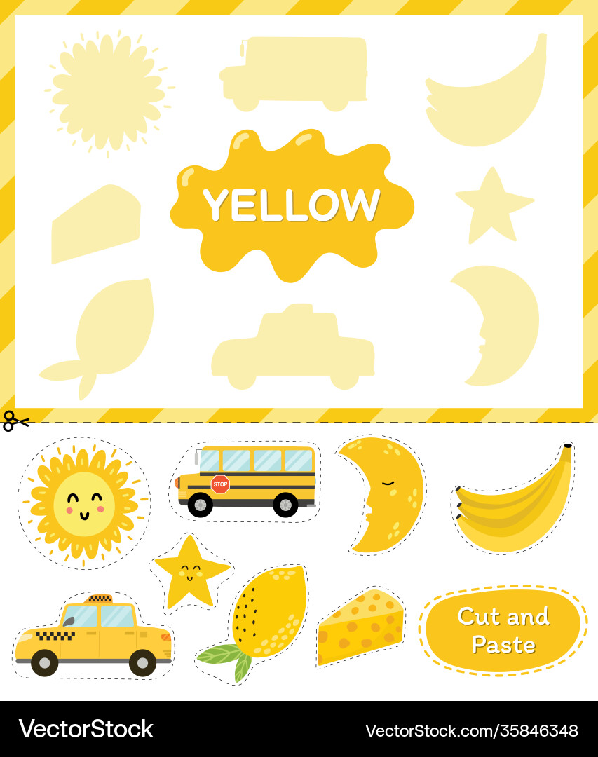 Yellow color cut elements and match them Vector Image