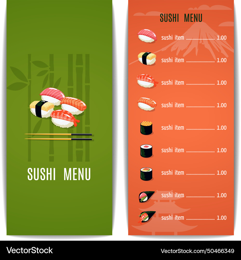 Asian food menu Royalty Free Vector Image - VectorStock