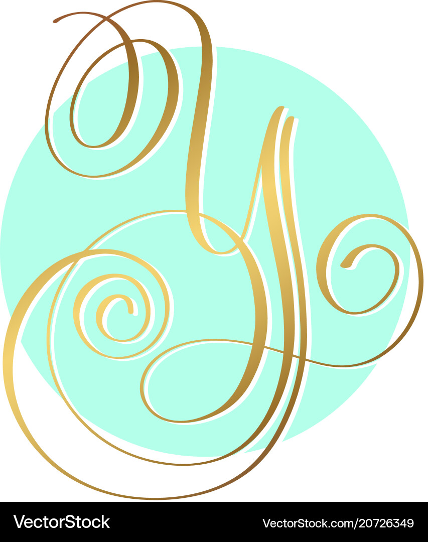 Gold calligraphy letter on circle blue background Vector Image