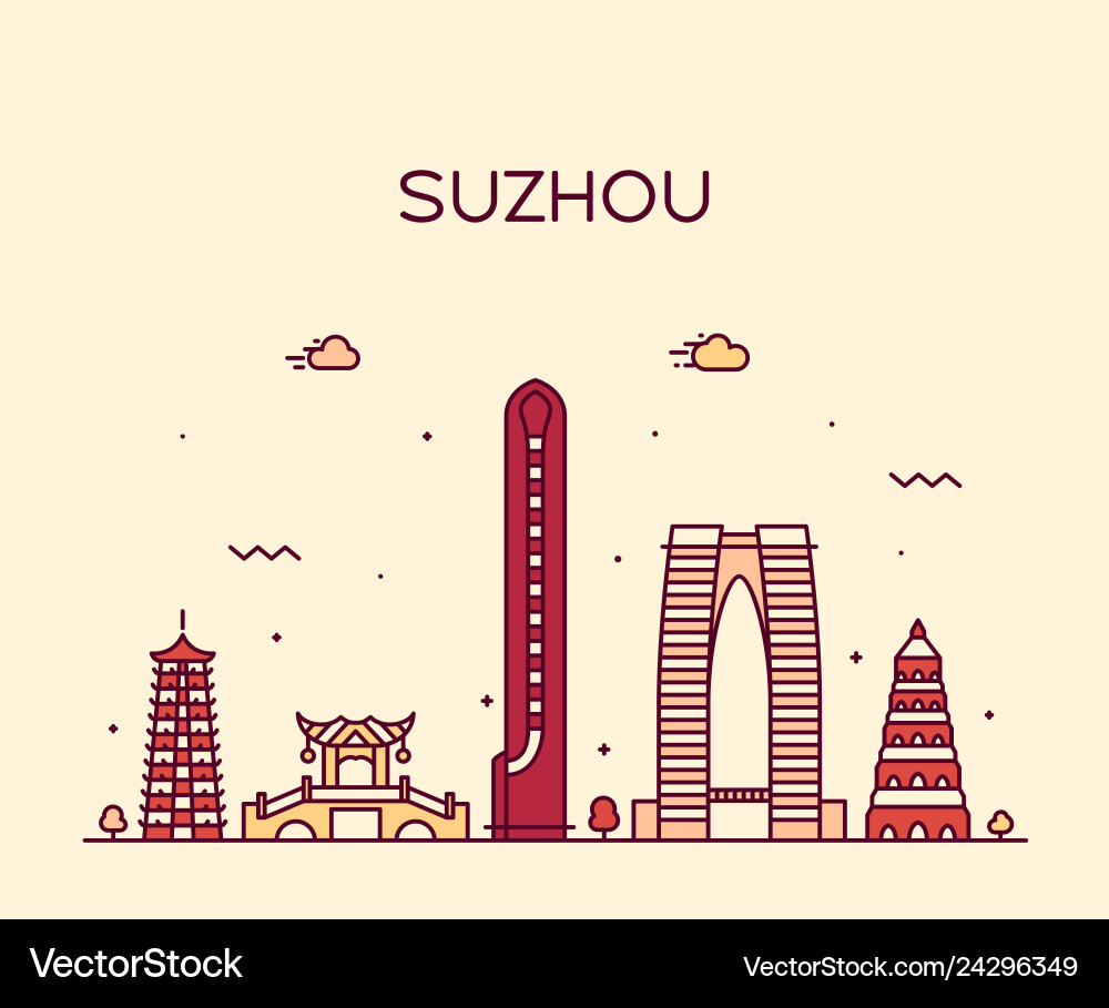 Suzhou skyline east china linear style Royalty Free Vector