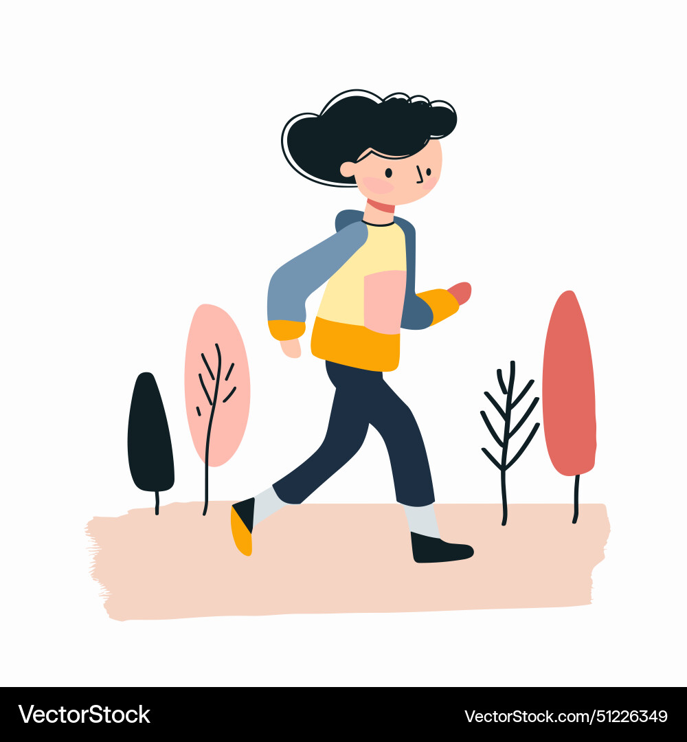 Young cartoon boy running outdoors setting happy Vector Image