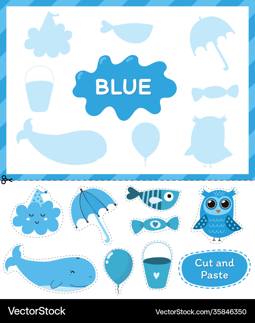 Blue color cut elements and match them Royalty Free Vector