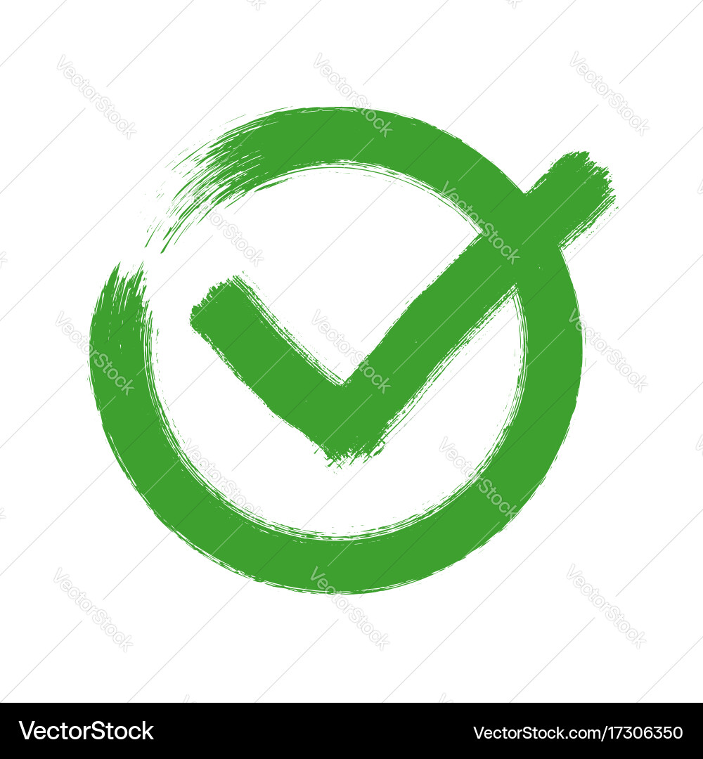 Check mark in circle brush draw style Royalty Free Vector