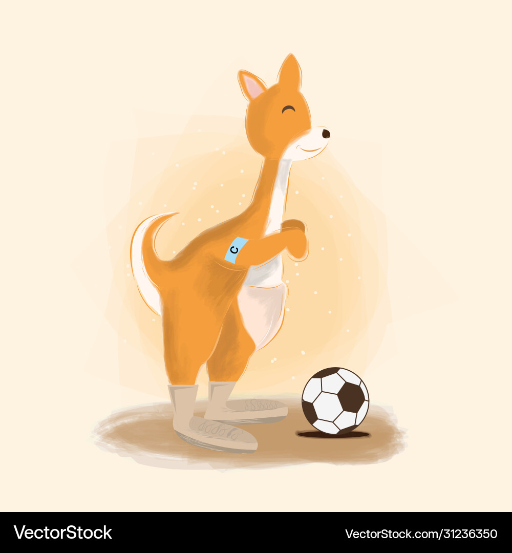 Cute kangaroo plays soccer Royalty Free Vector Image