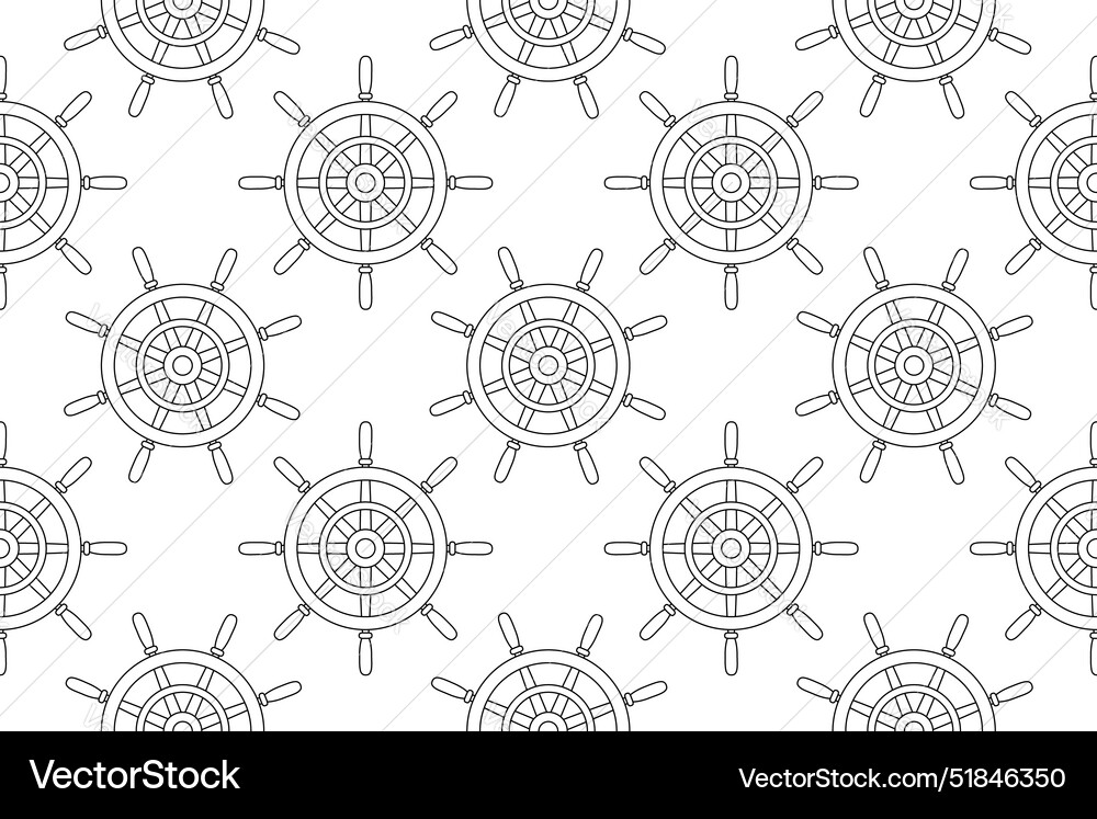 Nautical ship wheel pattern coloring page Vector Image