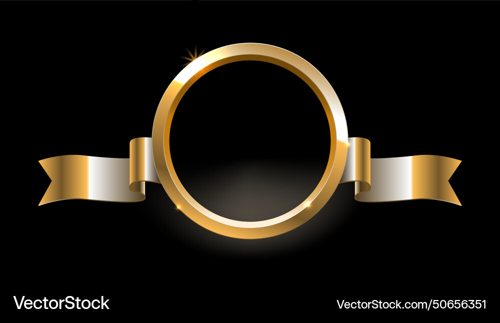 3d golden ring with gold ribbons from sides Vector Image