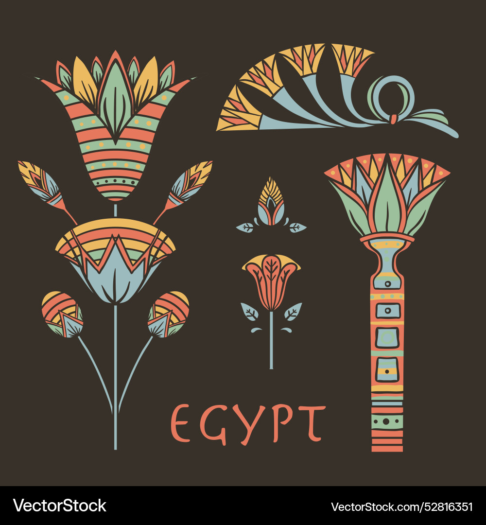 Egyptian floral colorful design element set Vector Image