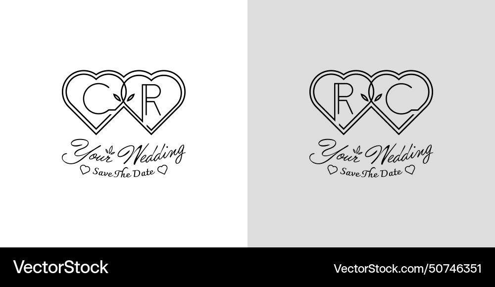 Letters cr and rc wedding love logo for couples Vector Image