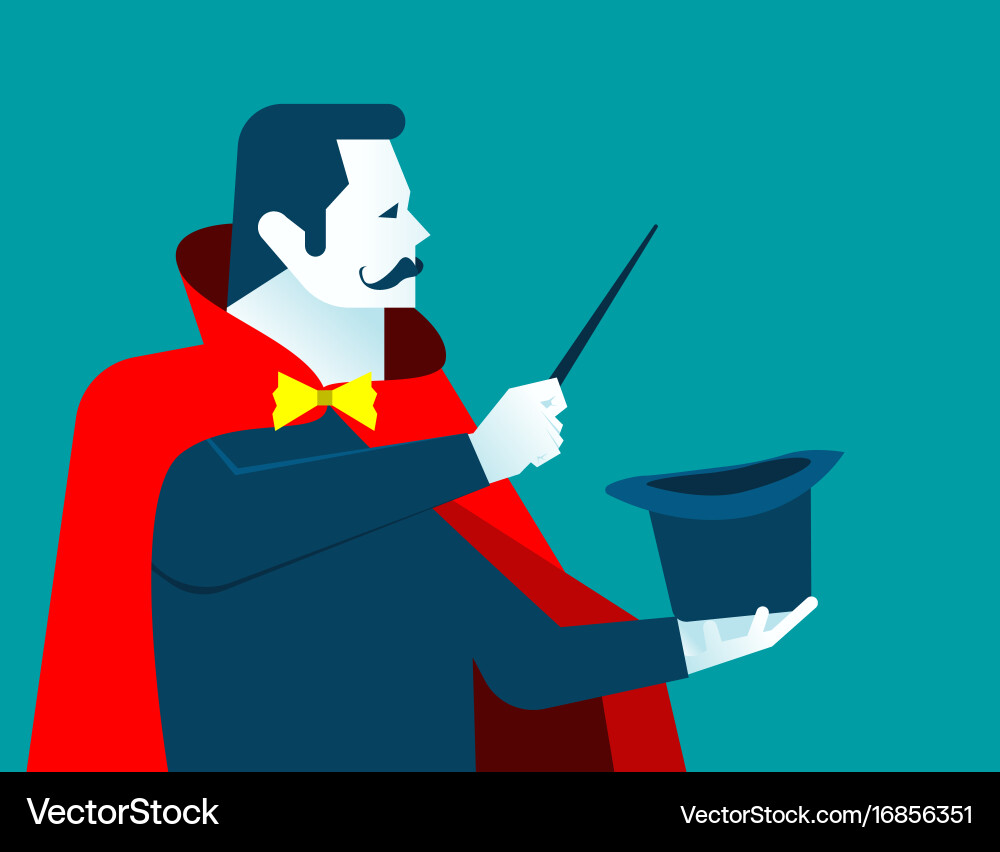 Magician man with wand and hat Royalty Free Vector Image