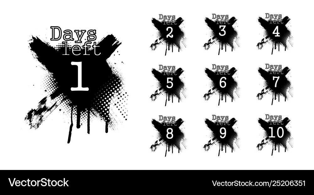 Number days left countdown in dirty spray style Vector Image