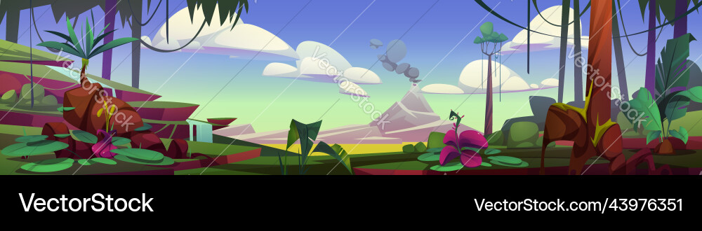 Prehistoric landscape cartoon tropical background Vector Image