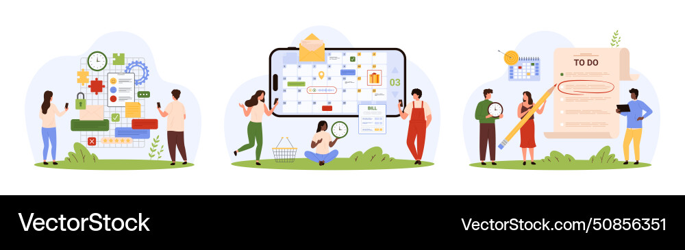 Project and task planning process set tiny people Vector Image