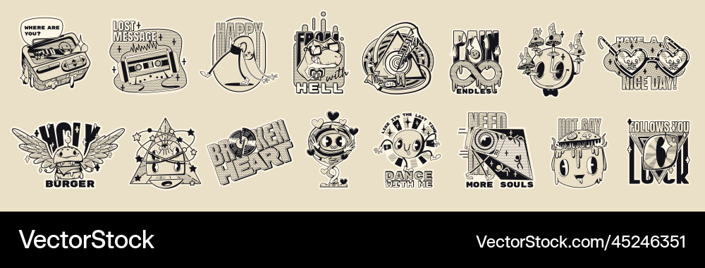 Retro psychedelic stickers abstract comic patches Vector Image