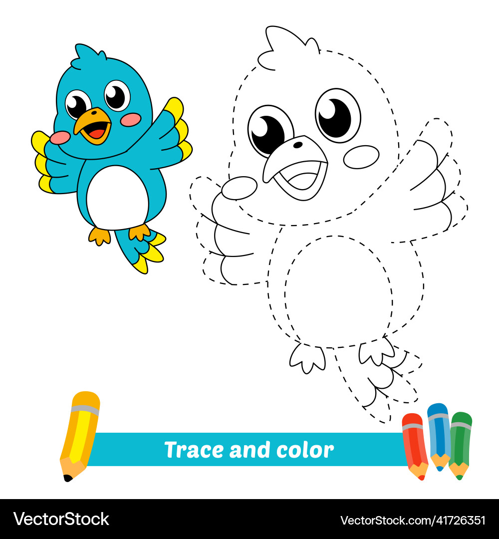 Trace and color for kids bird Royalty Free Vector Image