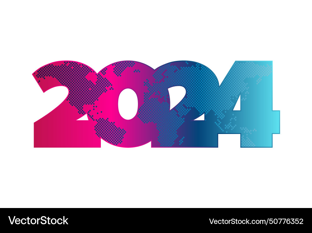 2024 year symbol with world map contour pink blue Vector Image