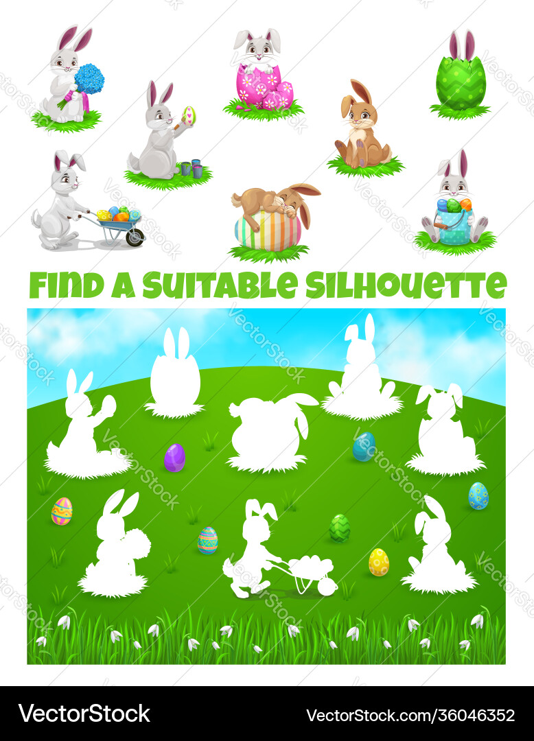 Kids game find correct shadows easter egg hunt Vector Image