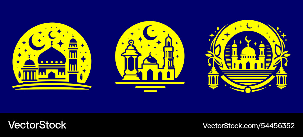 Mosque night scene designs Royalty Free Vector Image