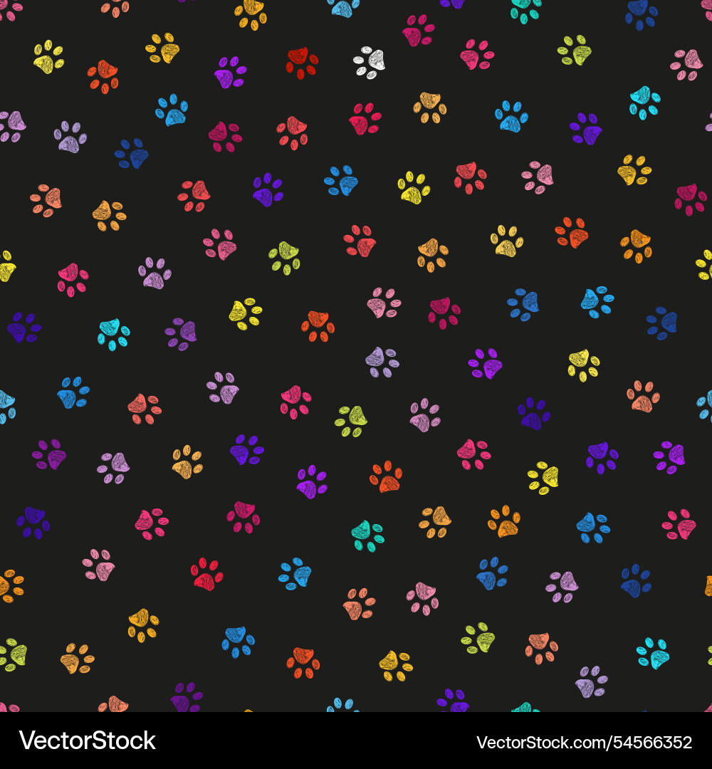 Multicolor paw print seamless fabric design Vector Image