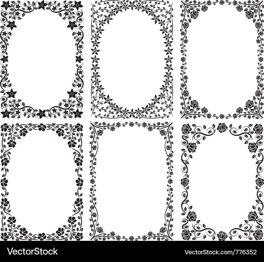 Silhouette of frames with floral decoration Vector Image