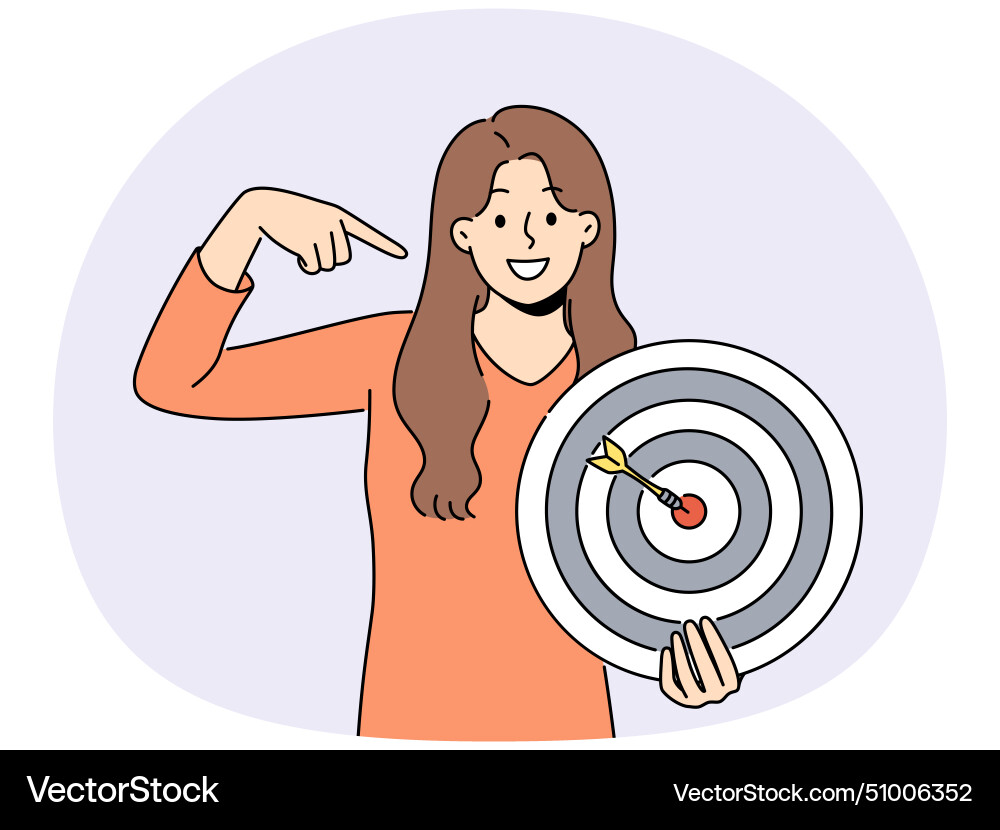 Smiling woman point at shooting target Royalty Free Vector