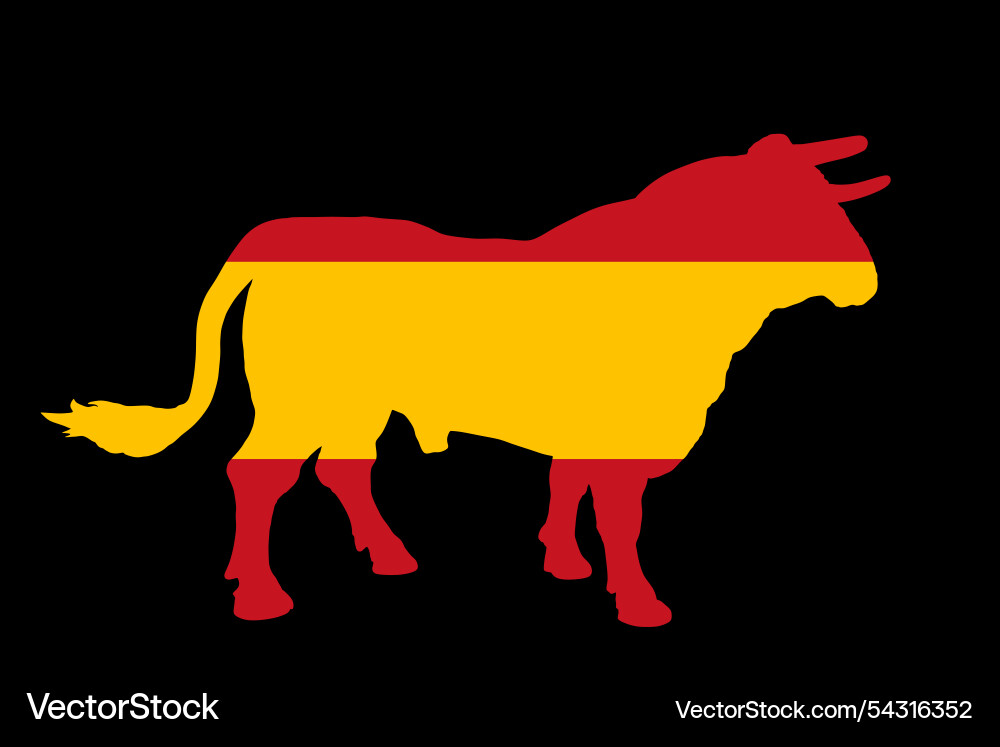 Spanish flag over bull silhouette Royalty Free Vector Image