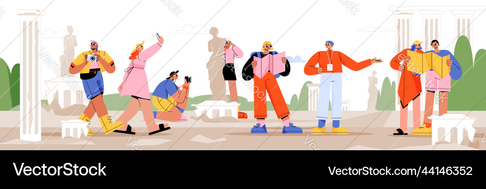 Tourists travel excursion with guide abroad trip Vector Image