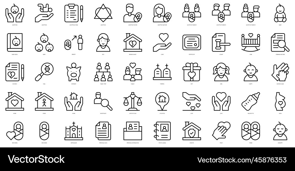 Child Adoption Icons - Thin Line Royalty Free Vector Image