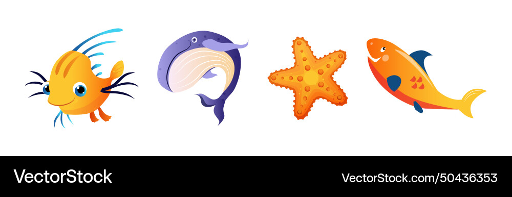 Cute sea animals and marine creature floating Vector Image