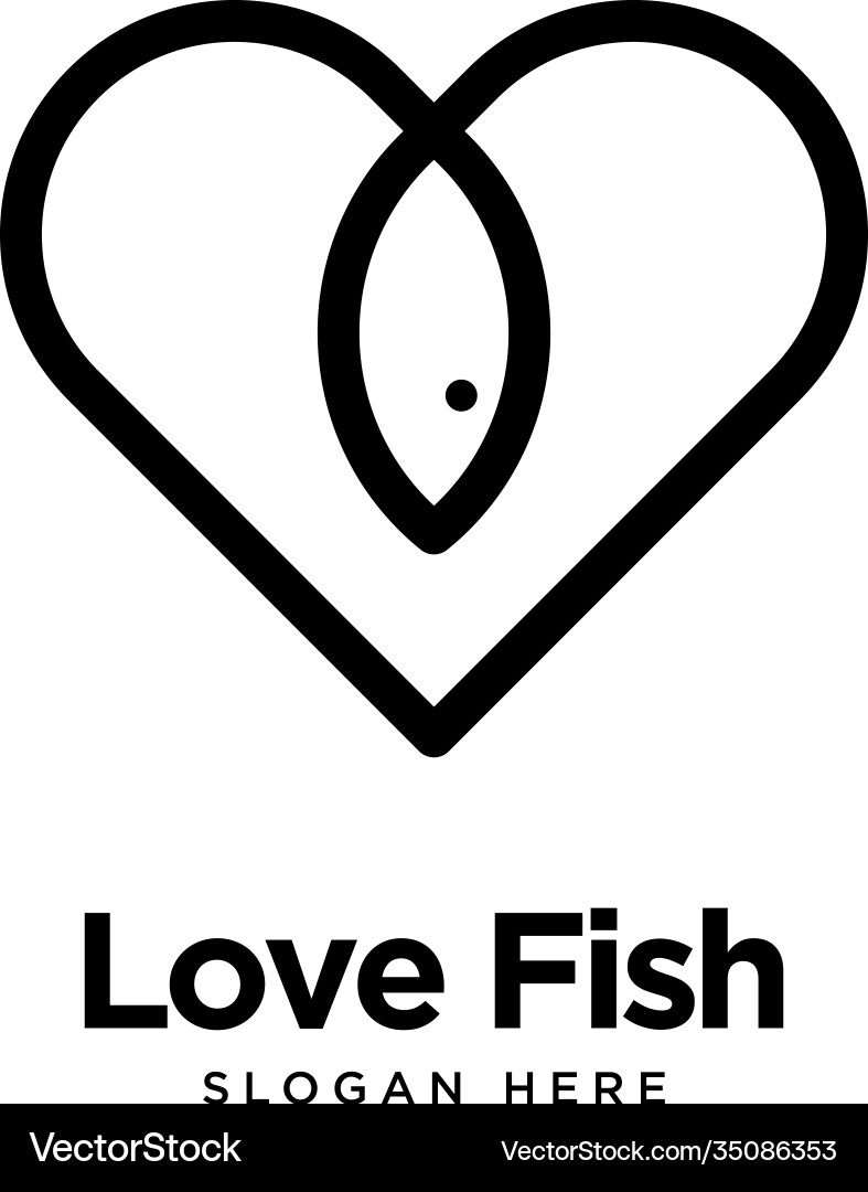 Love fish logo outline monoline Royalty Free Vector Image