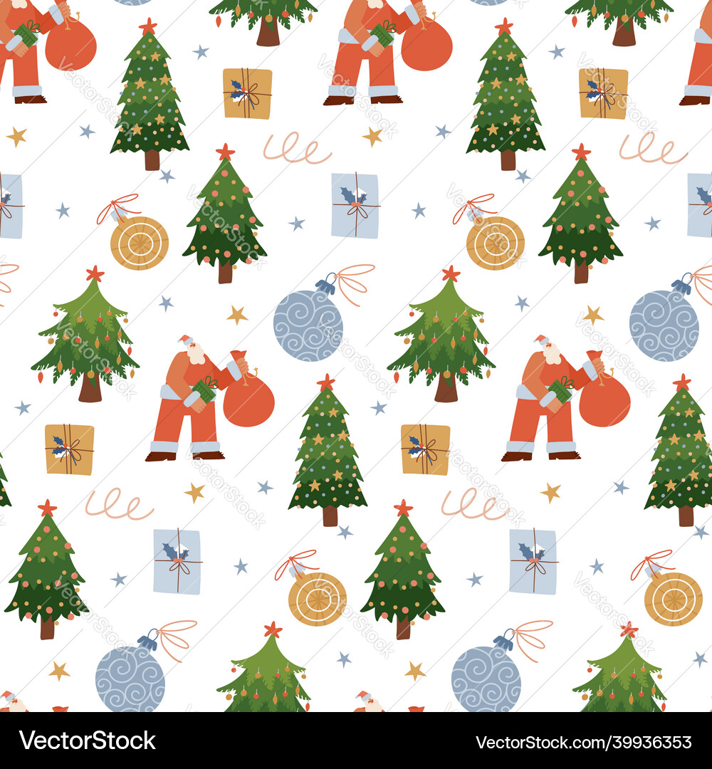 Seamless pattern with cute santa claus character Vector Image