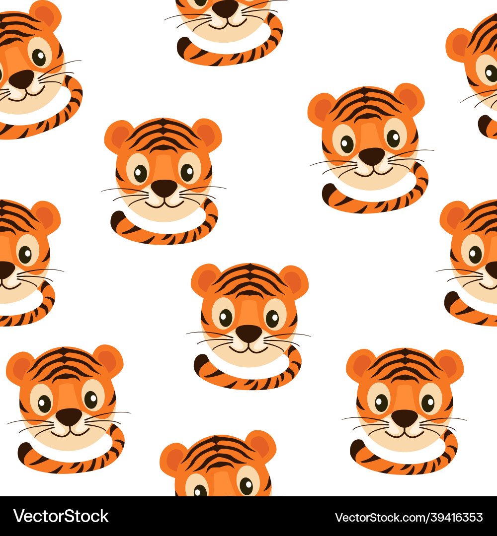 Seamless pattern with cute tiger face Royalty Free Vector
