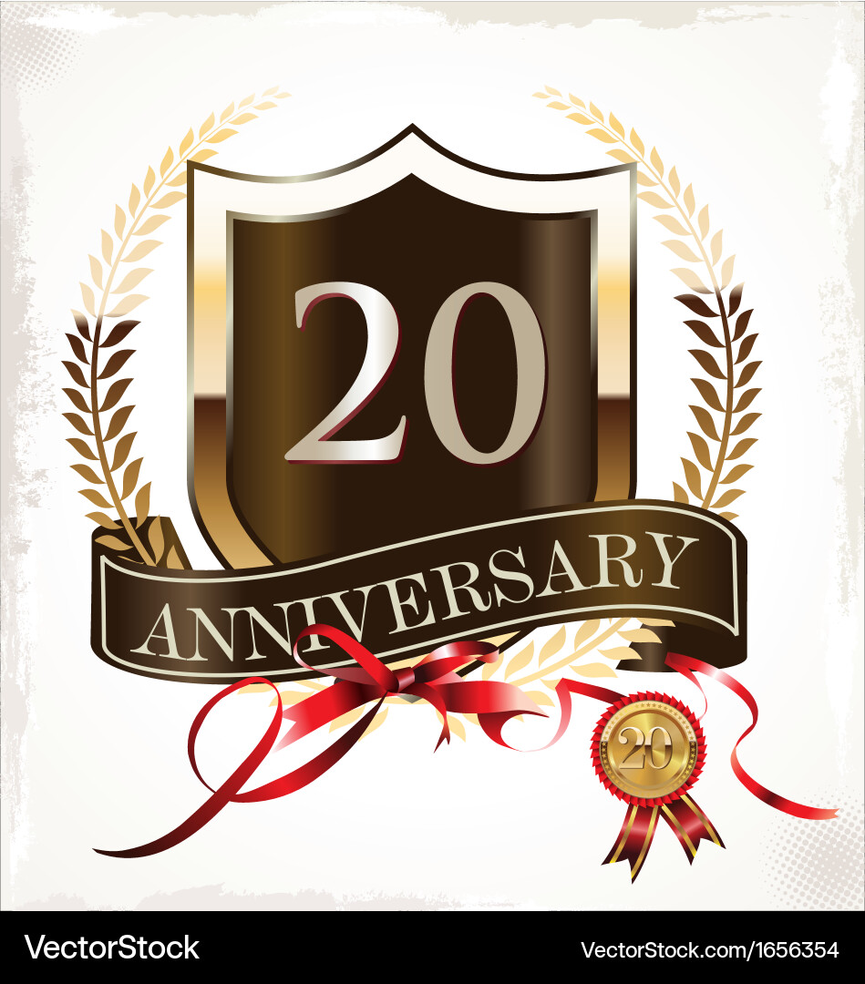 20 years anniversary golden label Royalty Free Vector Image