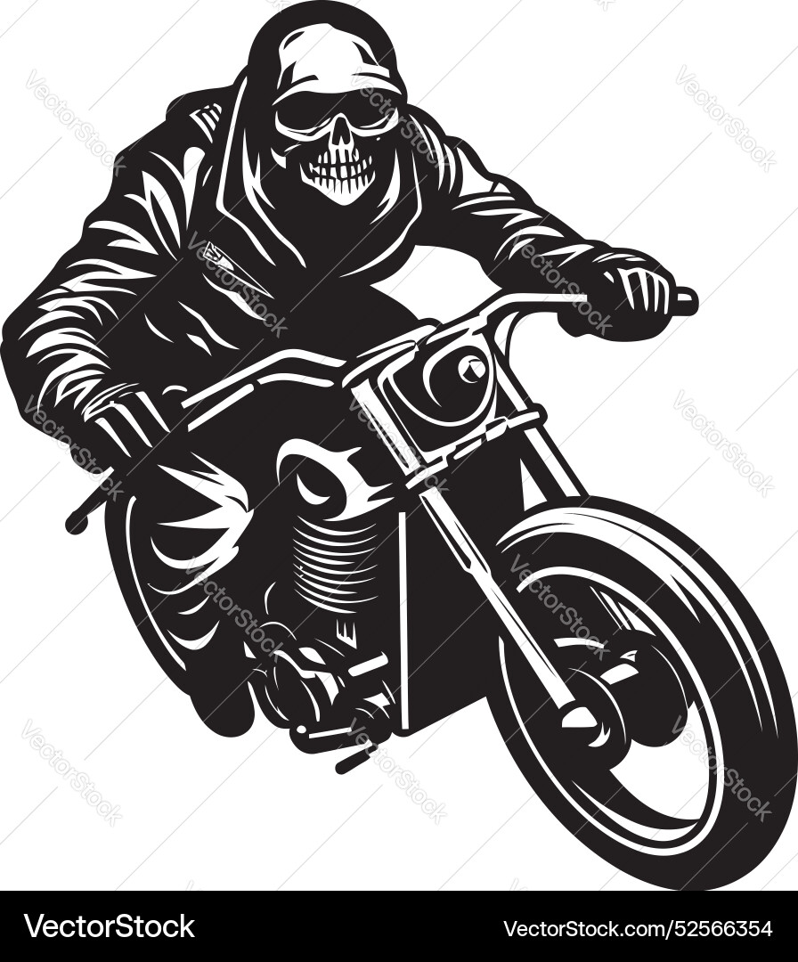 Dark cruiser biker skeleton in emblem Royalty Free Vector