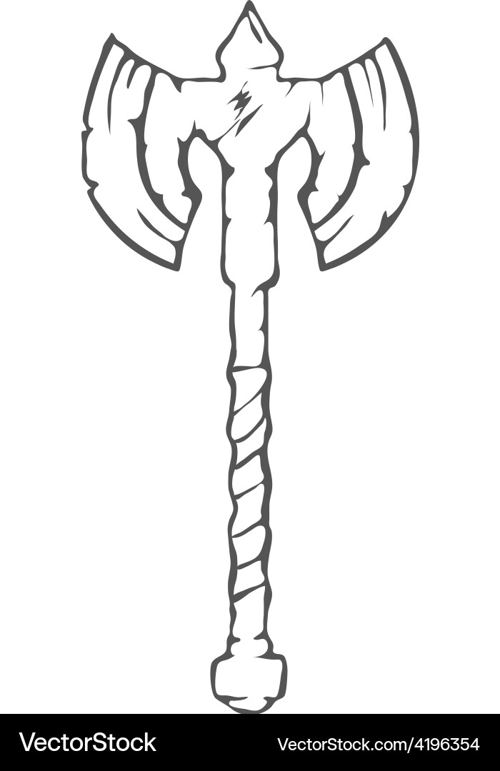 Hand drawn battle axe isolated on white background