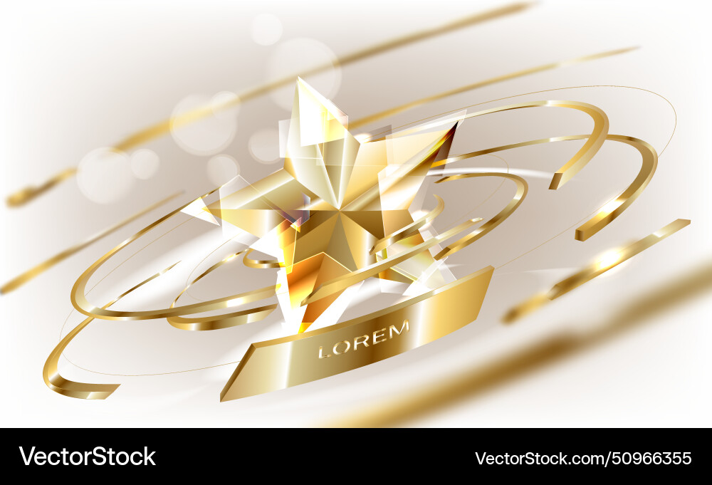 3d golden star shape element with glitter light Vector Image