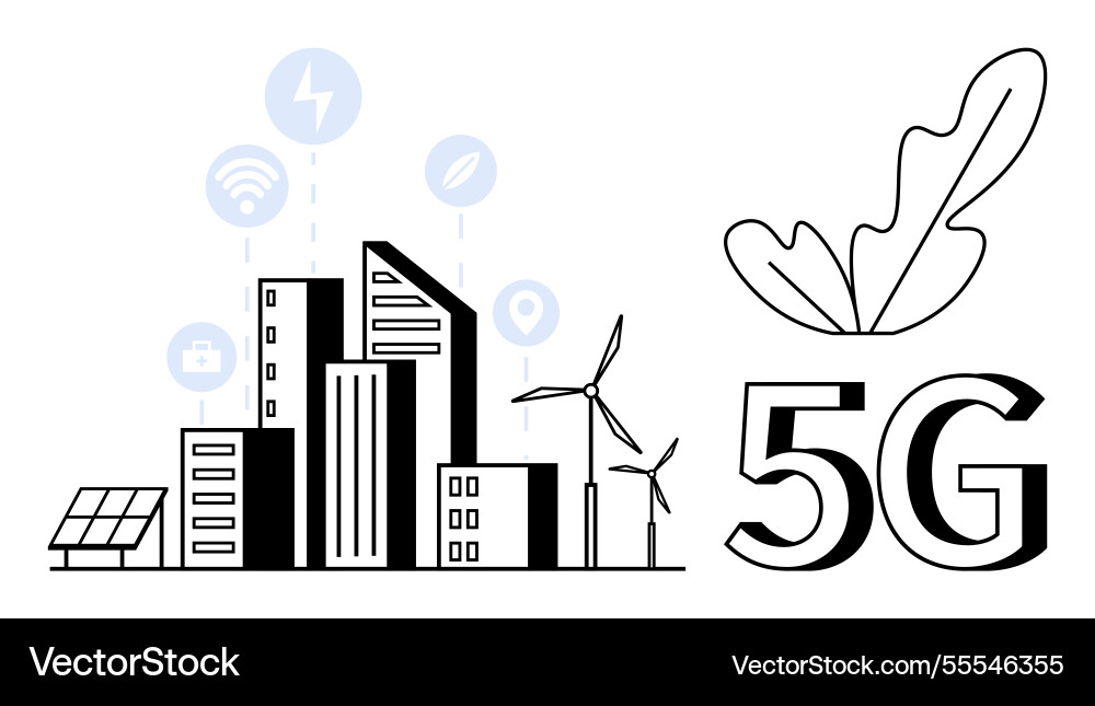 5g smart city with green energy sources Royalty Free Vector