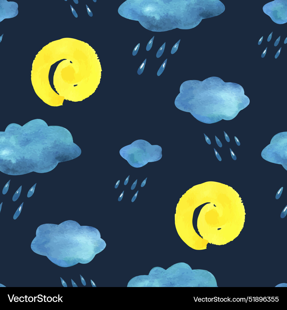 Blue turquoise clouds with raindrops and yellow Vector Image